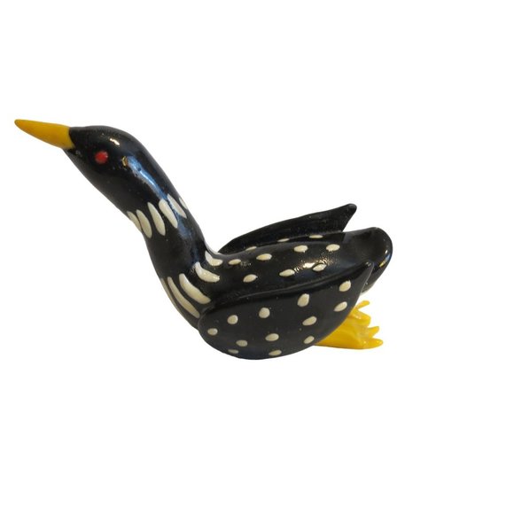 Handmade | Accents | Loon Figurine Polymer Clay Small Black White Red ...